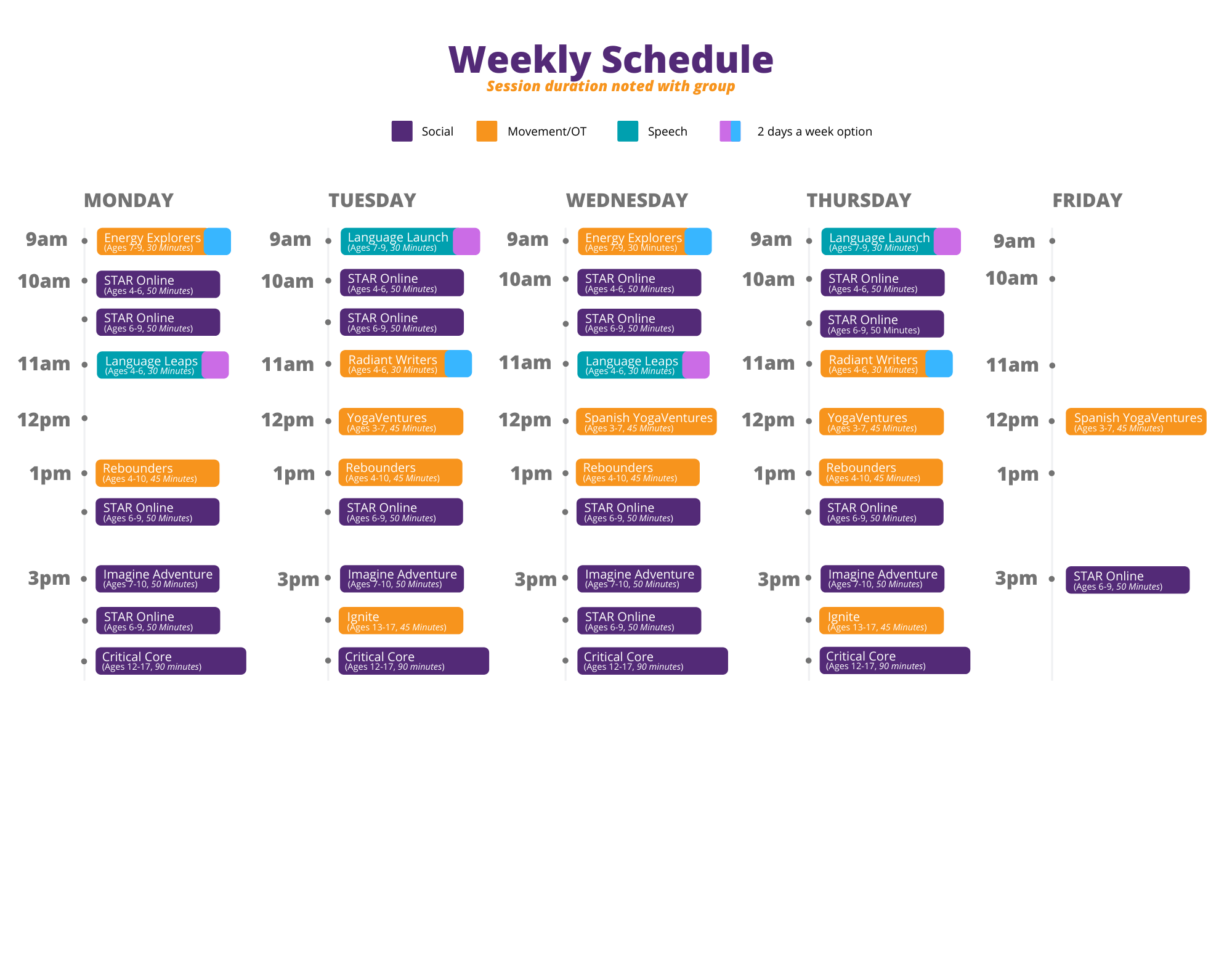 Weekly Groups Schedule | STAR Institute